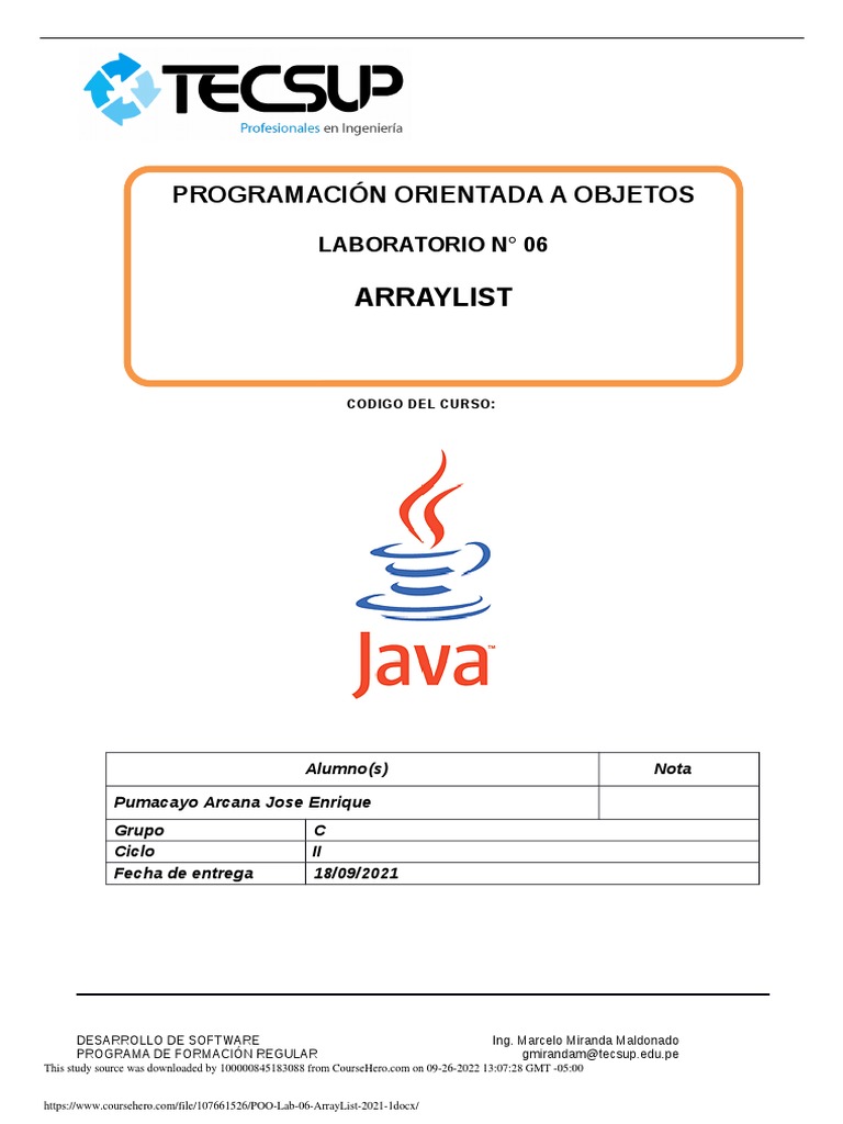 POO Lab 06 ArrayList 2021 1 | PDF | Java (lenguaje de programación) | Programación
