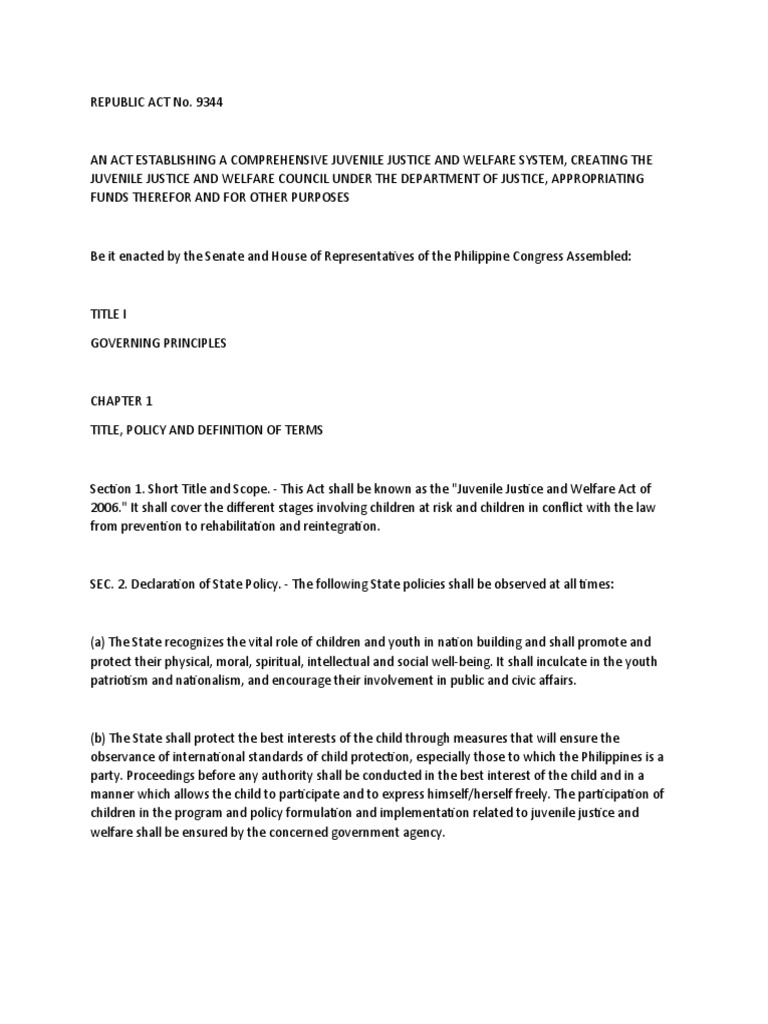 Juvenile Justice and Welfare Act 2006 | PDF | Child Protection | Crime ...