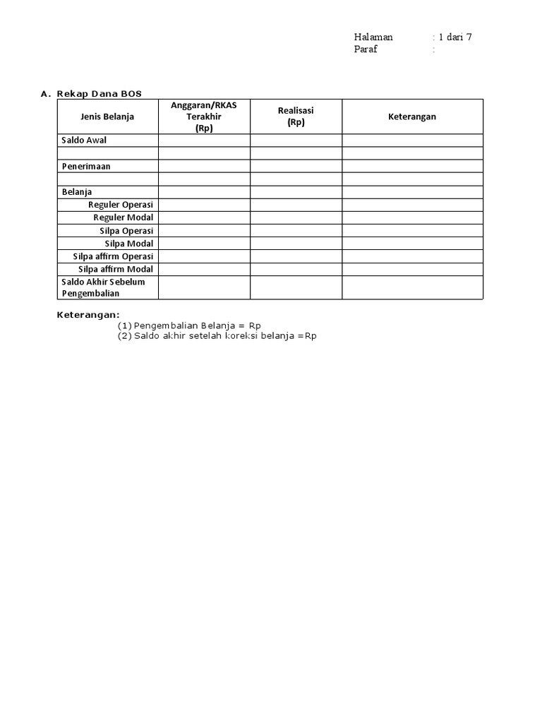 Form Cek Fisik BOS 2021 | PDF