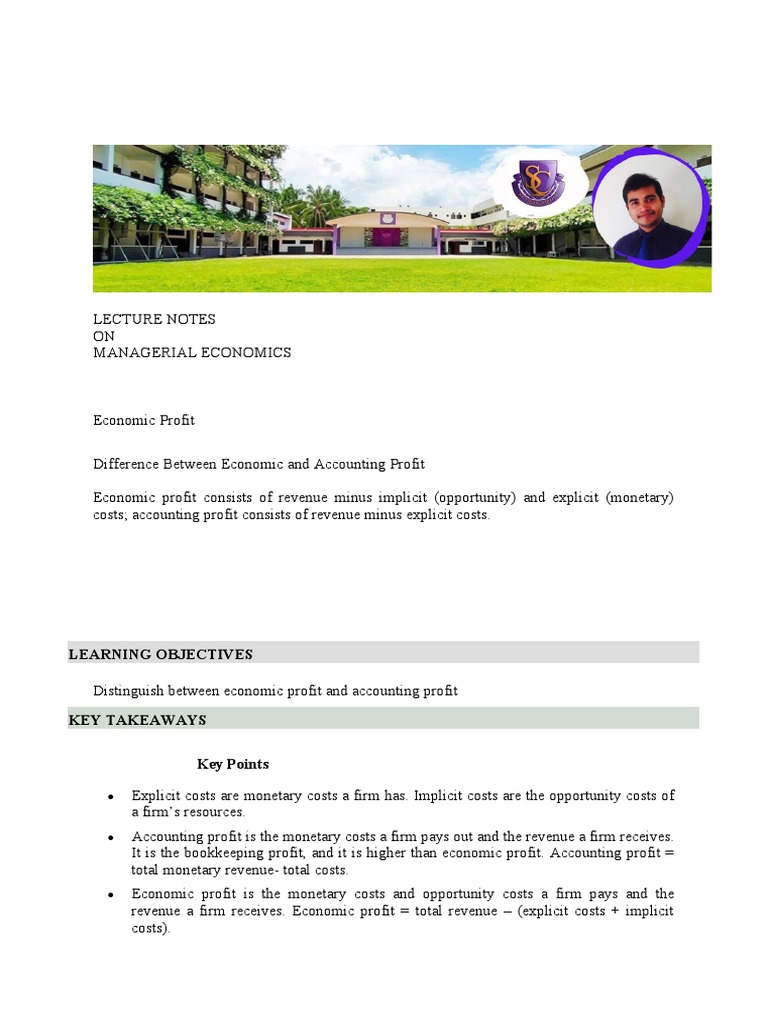 08 Lecture Notes Difference Between Economic And Accounting Profit Managerial Economics