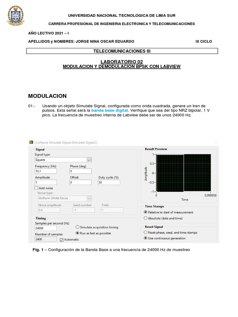 Lab. 02 - BPSK Con Labview | PDF | Frecuencia | Modulación