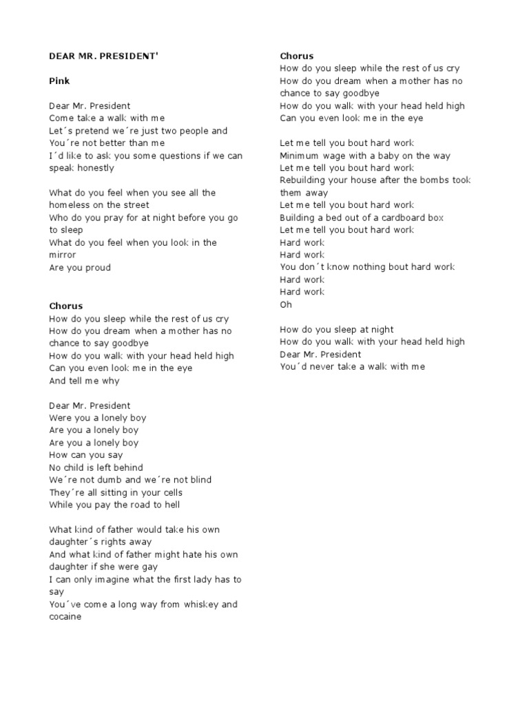 Letra de Dear MR President | PDF