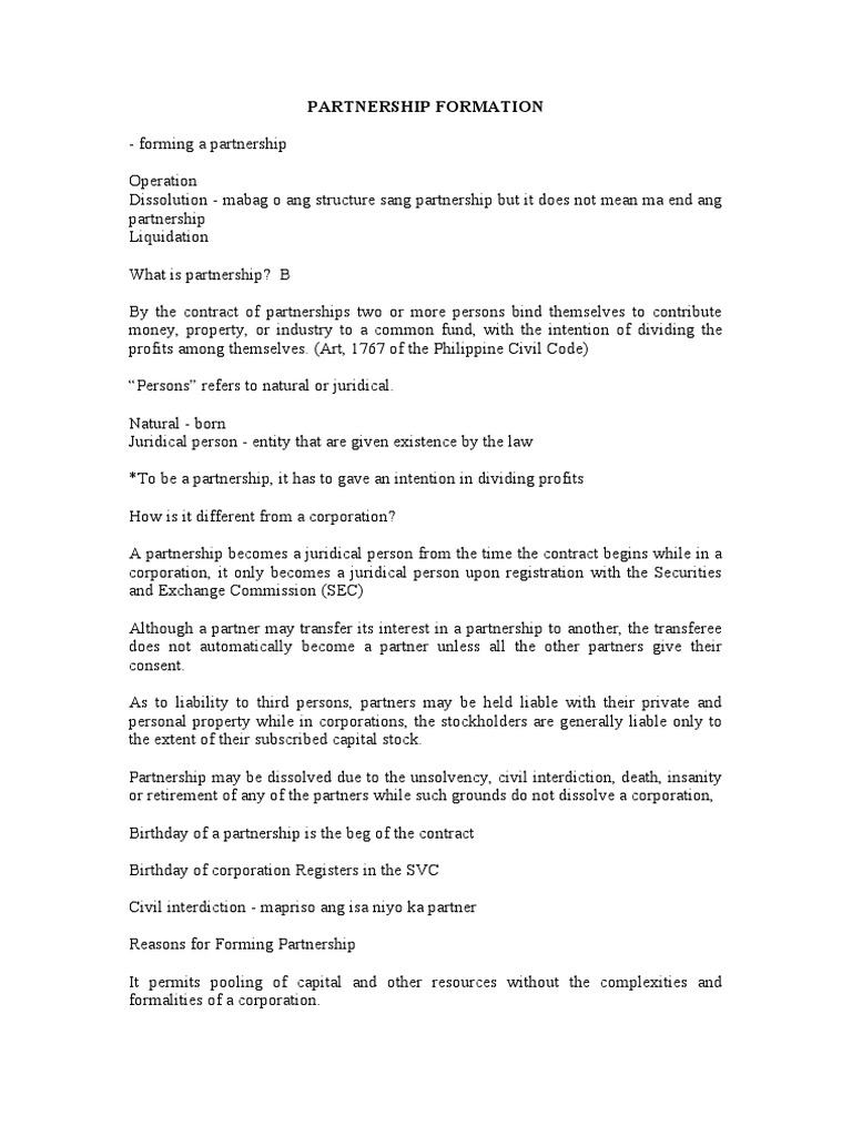Partnership Formation Pdf Partnership Limited Partnership