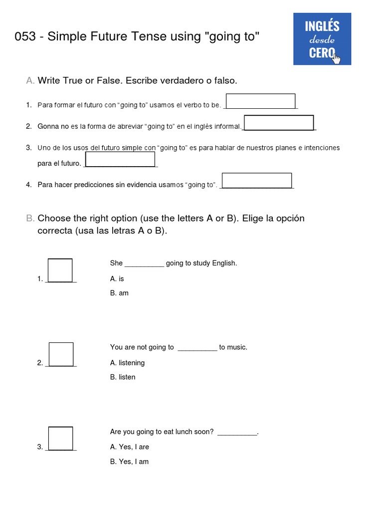 053 Simple Future Tense Using Going To Ejercicios Download | PDF