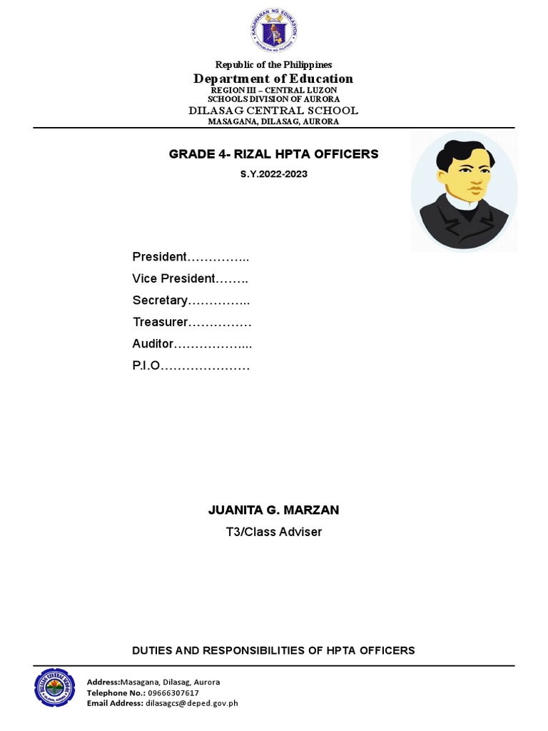 2022 2023 HPTA CHART Duties and Responsibilites of Officers INTER | PDF ...