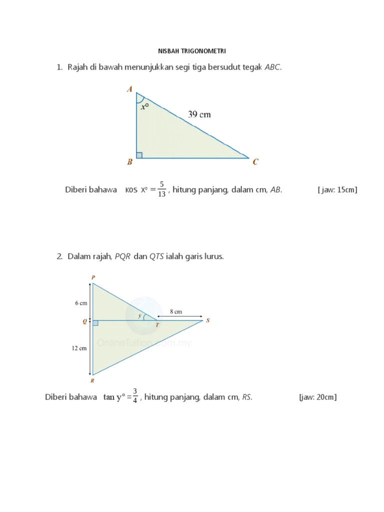 NISBAH TRIGONOMETRI (Soalan) | PDF