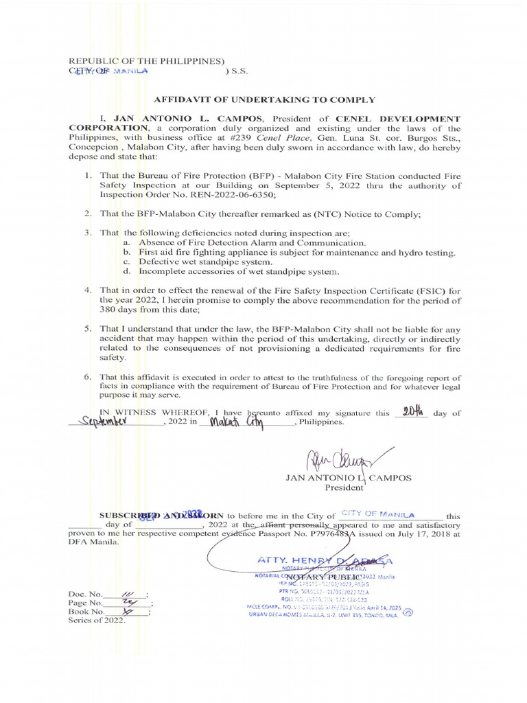 Affidavit of Undertaking to Comply | PDF