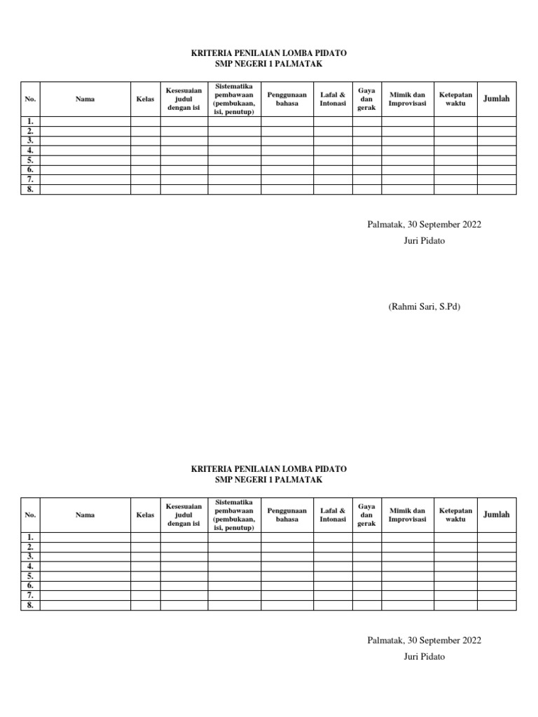 Kriteria Penilaian Lomba Pidato | PDF Kriteria Penilaian Lomba Pidato | PDF