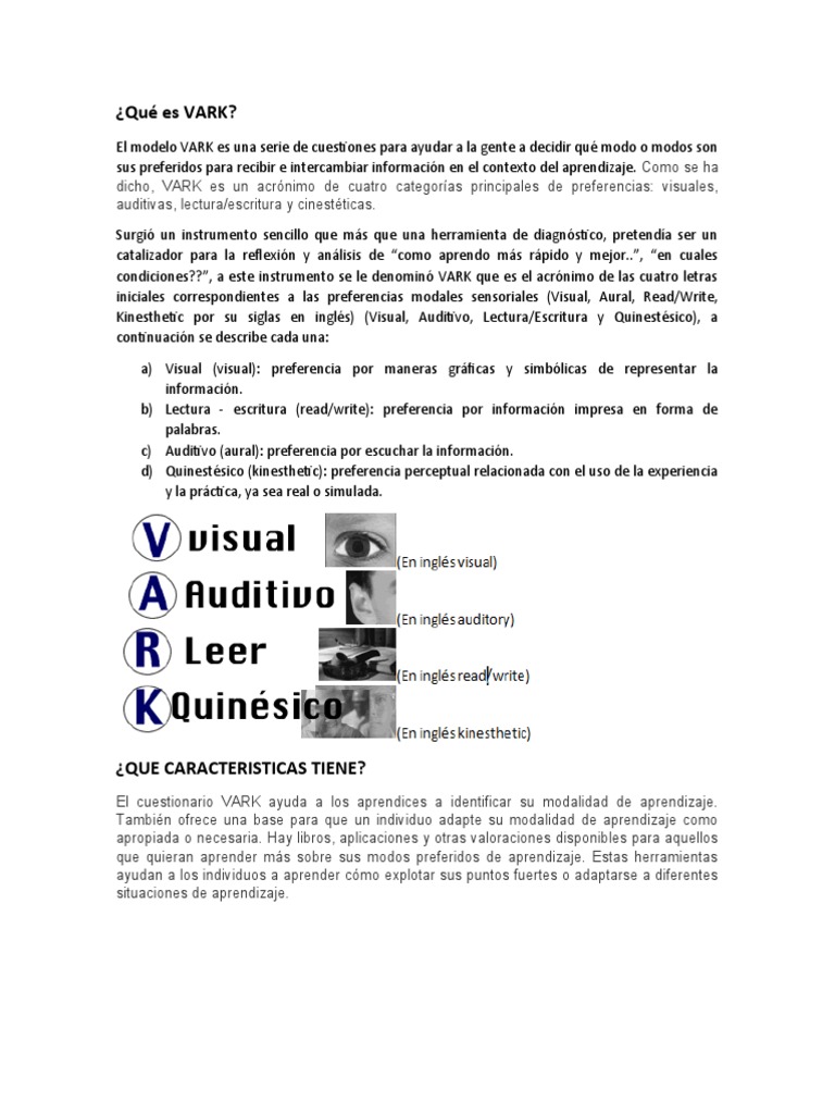 Introducción al Modelo VARK de Aprendizaje | PDF | Aprendizaje ...