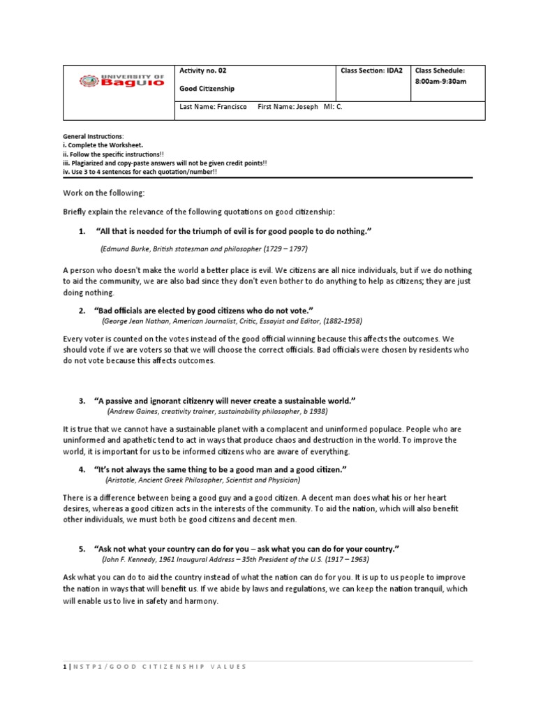 NSTP Activity No. 2 Good Citizenship | PDF