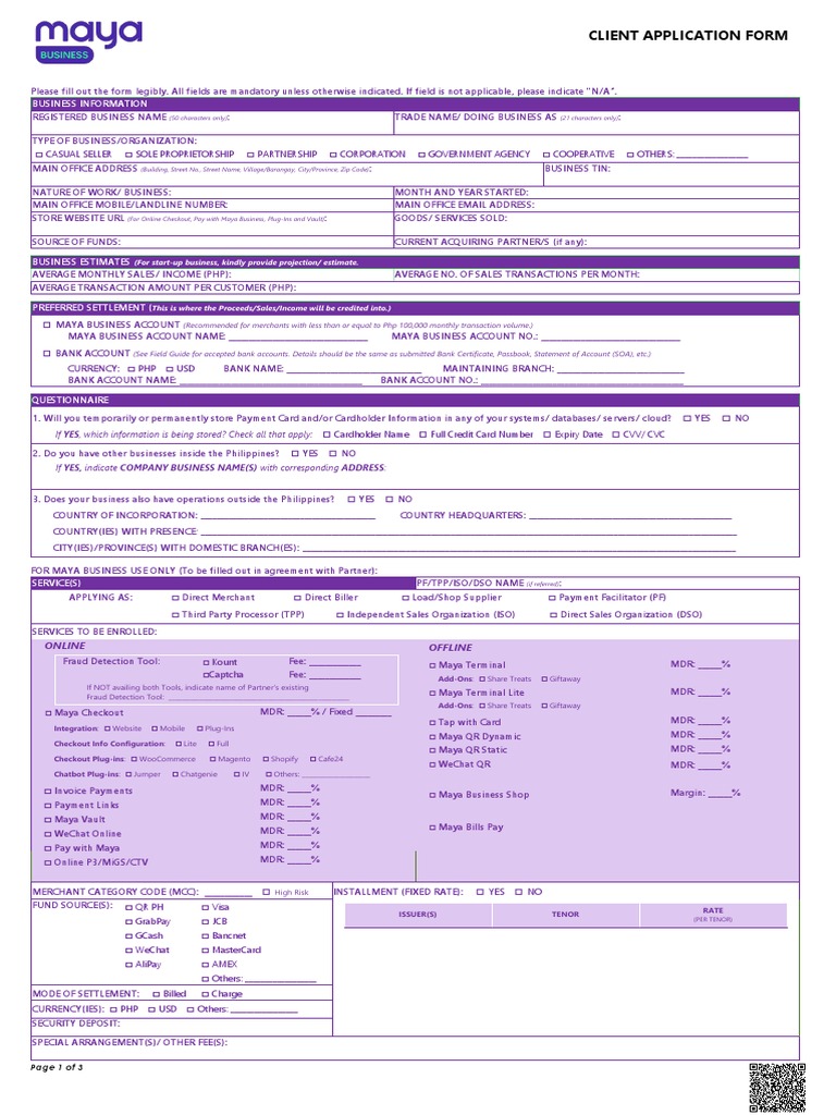 Maya Business Merchant Client Application Form v11-2021 | PDF ...