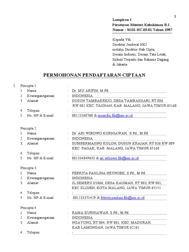 Formulir-Permohonan-Pendaftaran-Ciptaan-Yusuf Ferdiansyah | PDF Formulir-Permohonan-Pendaftaran-Ciptaan-Yusuf Ferdiansyah | PDF