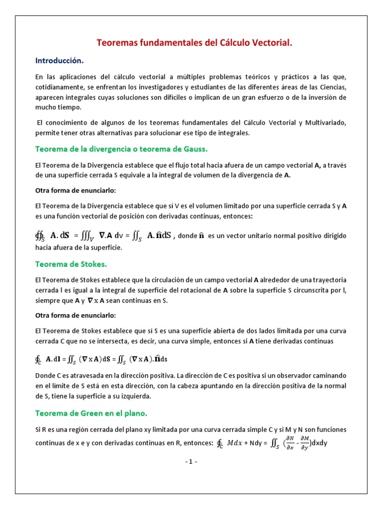 Los Teoremas Fundamentales Del Cálculo Vectorial | PDF | Integral | Divergencia