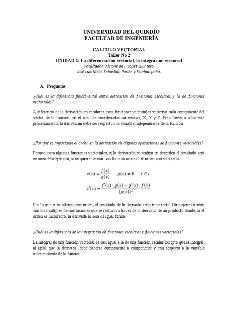 Taller 2 Vecto | PDF | Vector Euclidiano | Integral