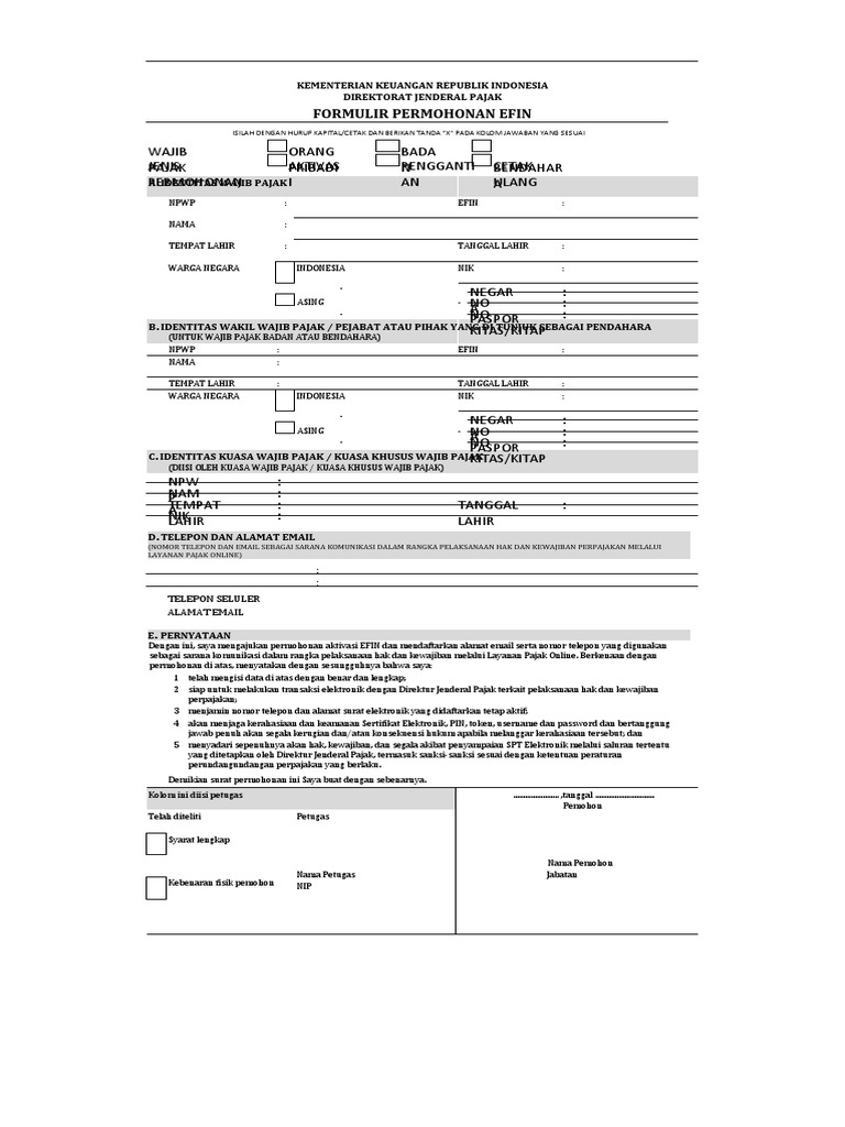 Formulir Permohonan EFIN | PDF
