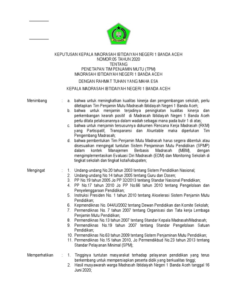 Contoh SK Tim Penjaminan Mutu | PDF