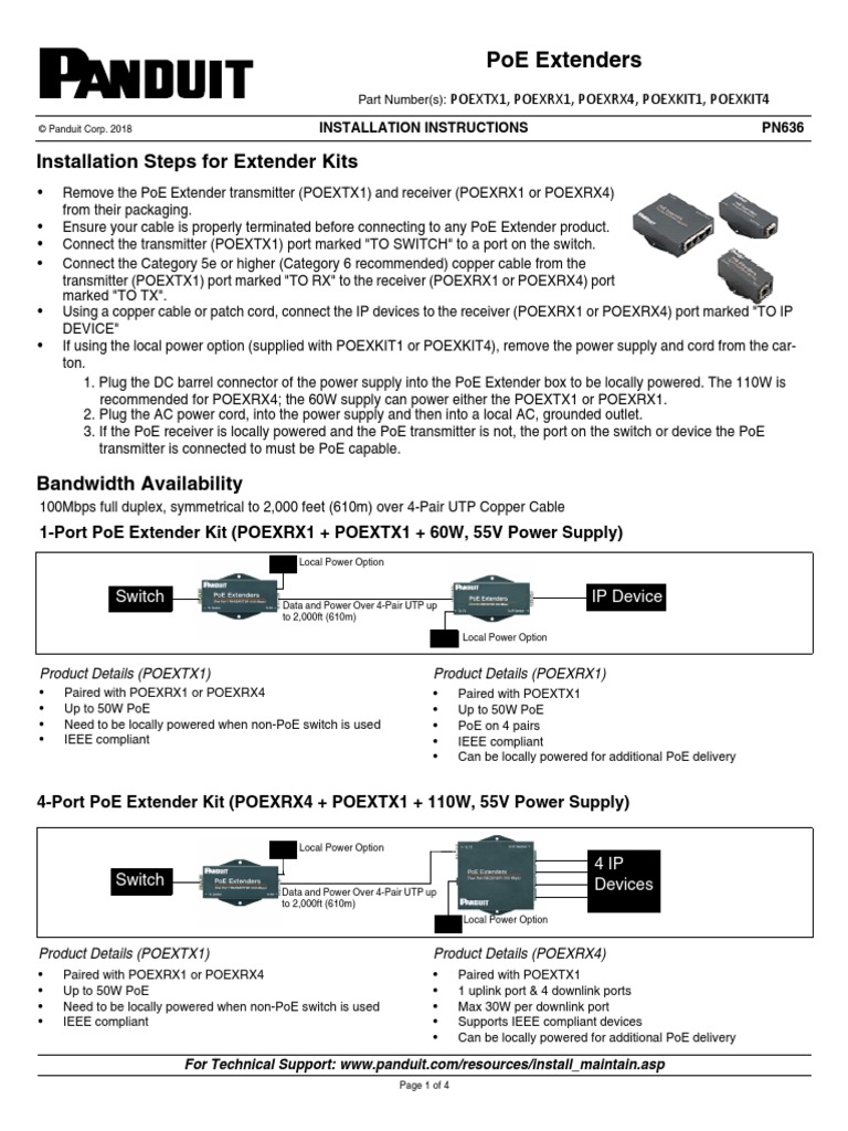 PoE Extenders Installation Instructions | PDF | Physical Layer ...