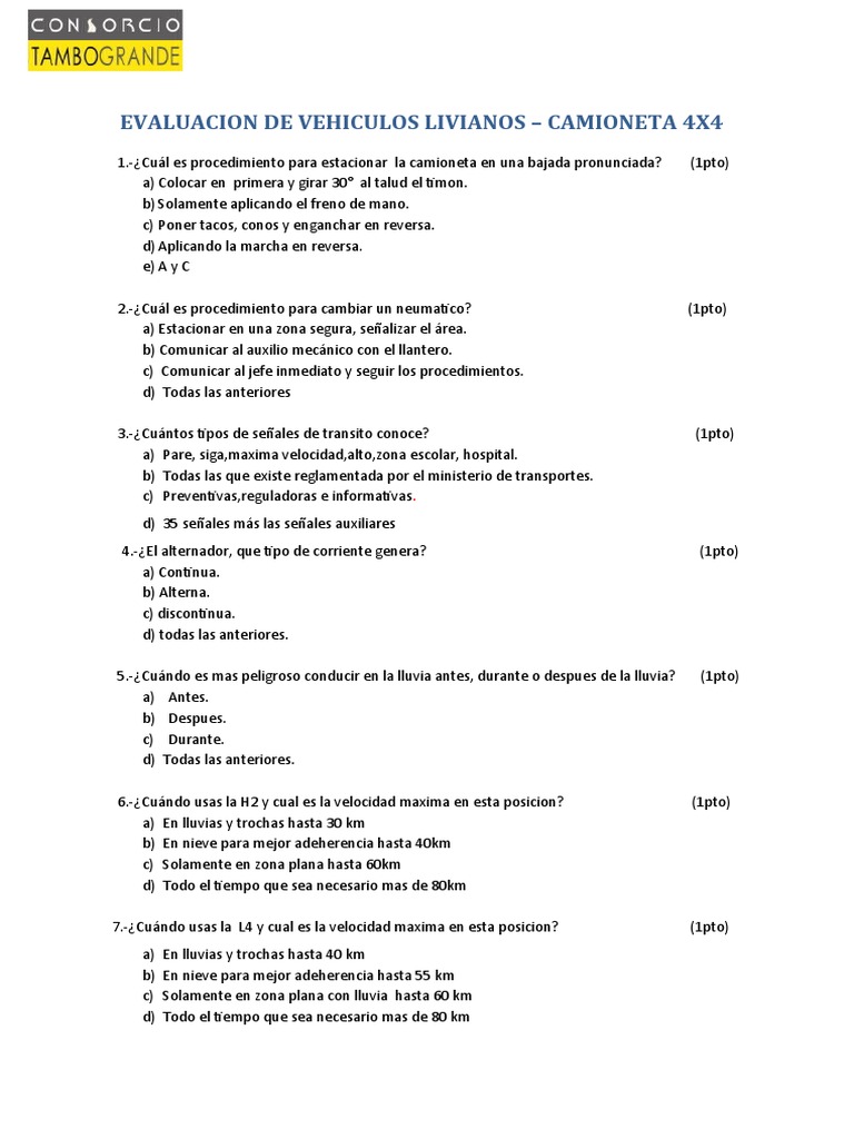 Evaluacion de Camionetas | PDF | Transporte | Vehículos