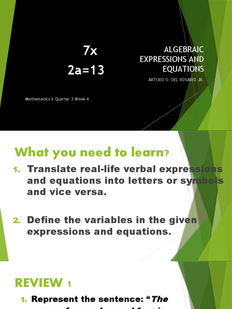 ALGEBRAIC-EXPRESSIONS-AND-EQUATIONS ART Grade 6 | PDF | Equations | Numbers