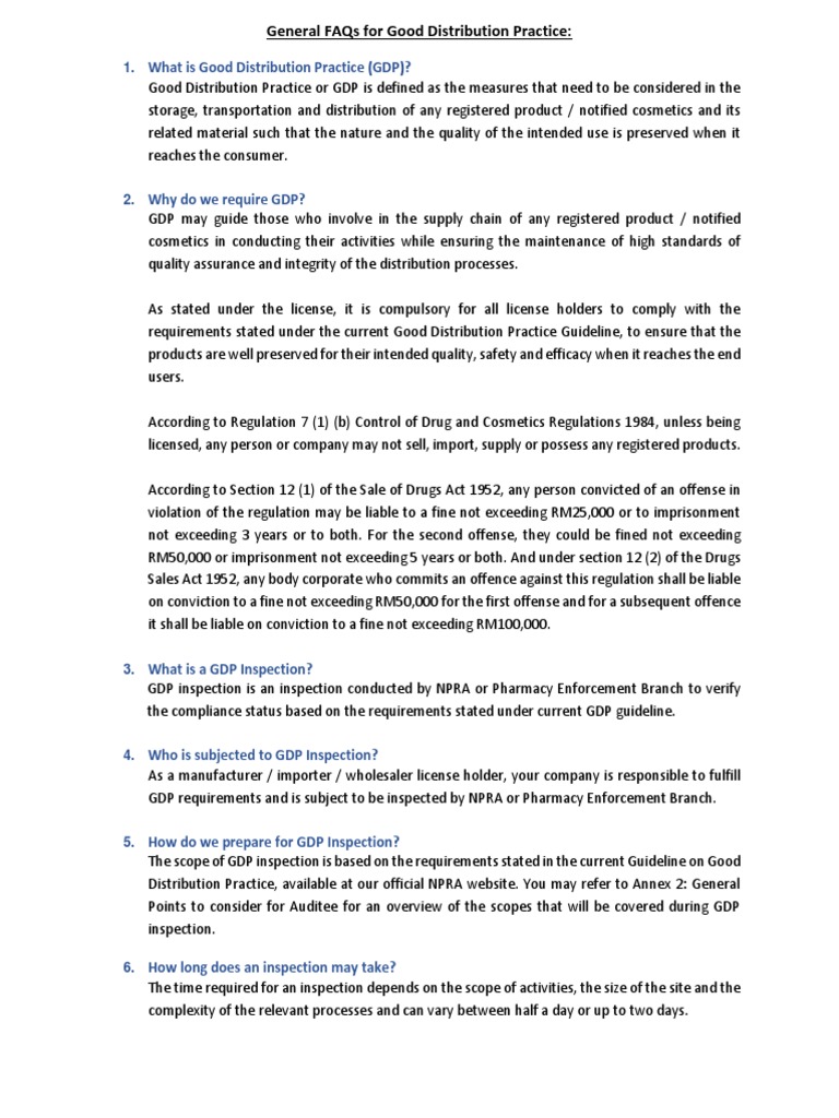 NPRA - General-FAQs-for-Good-Distribution-Practice | PDF | Warehouse ...