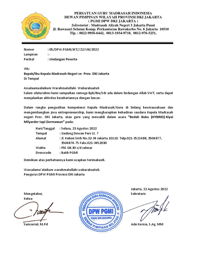 Surat Undangan Menghadiri Bedah Buku | PDF