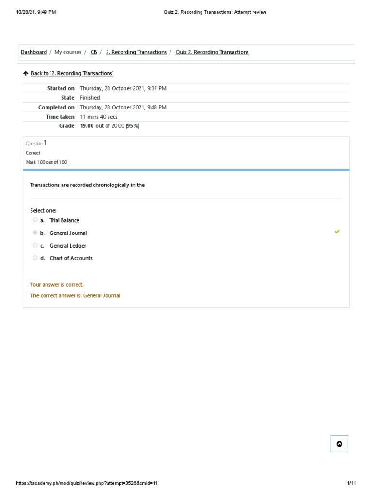 Quiz 2. Recording Transactions - Attempt Review | PDF | Debits And Credits | Bookkeeping