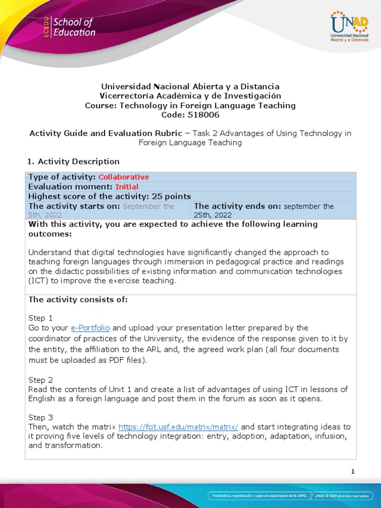 Activity Guide and Evaluation Rubric - Task 2 Advantages of Using Technology in Foreign ...