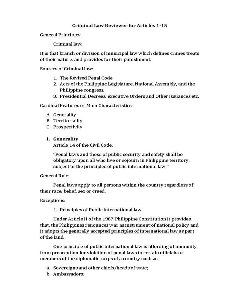 Art 1-15 RPC Reviewer | PDF | Crimes | Crime & Violence