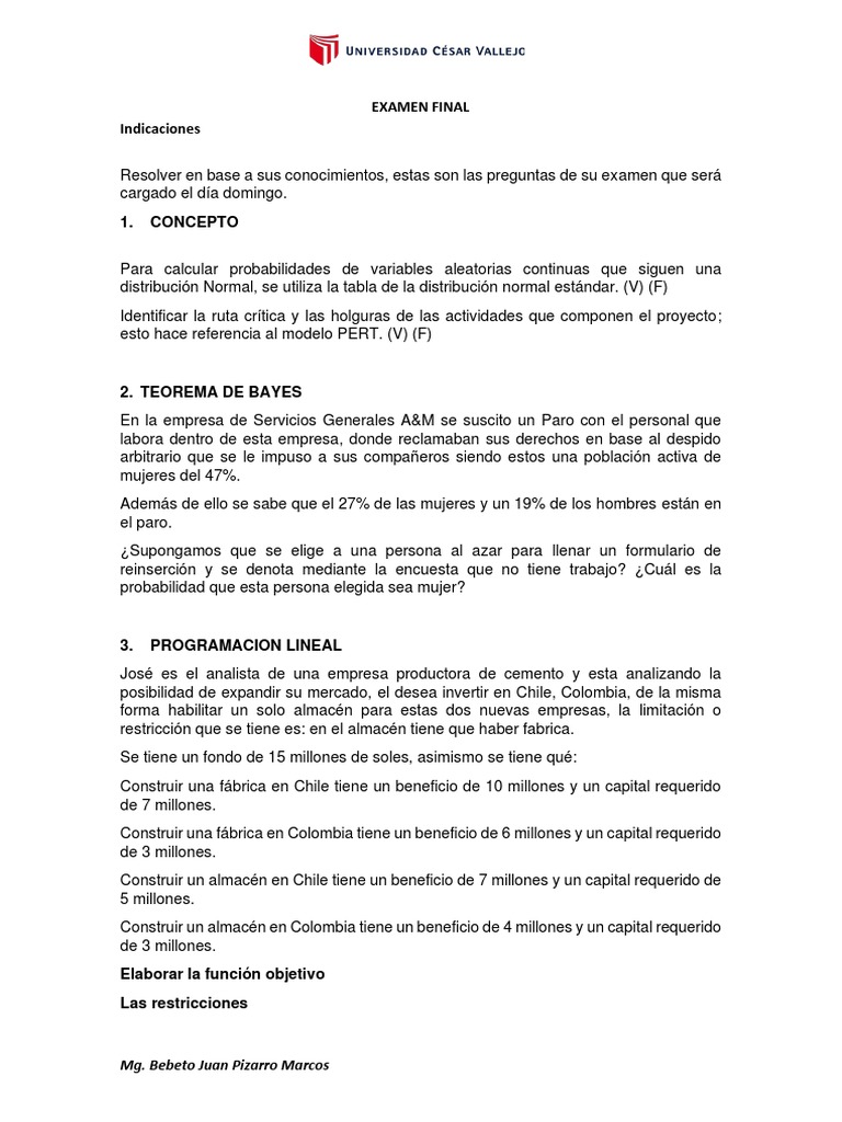 Guía de preparación para el examen final de conceptos básicos de probabilidad, programación ...