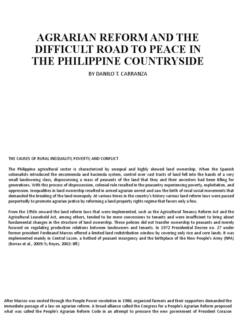 Agrarian Reform and The Difficult Road To Peace | PDF | Land Reform ...