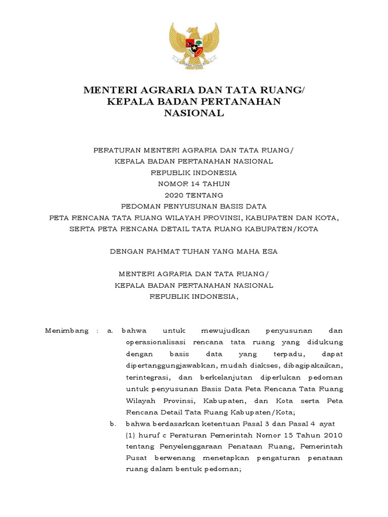 PEDOMAN PENYUSUNAN BASIS DATA PETA RENCANA TATA RUANG | PDF