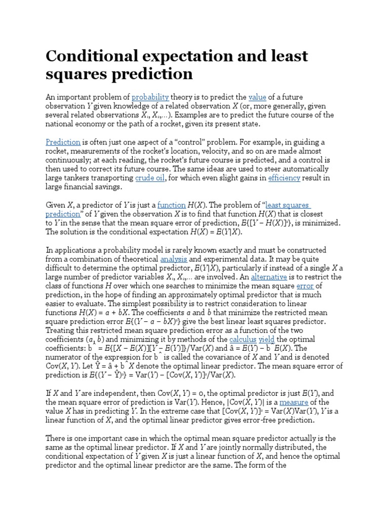 Conditional Expectation and Least Squares Prediction | PDF | Stochastic Process | Brownian Motion