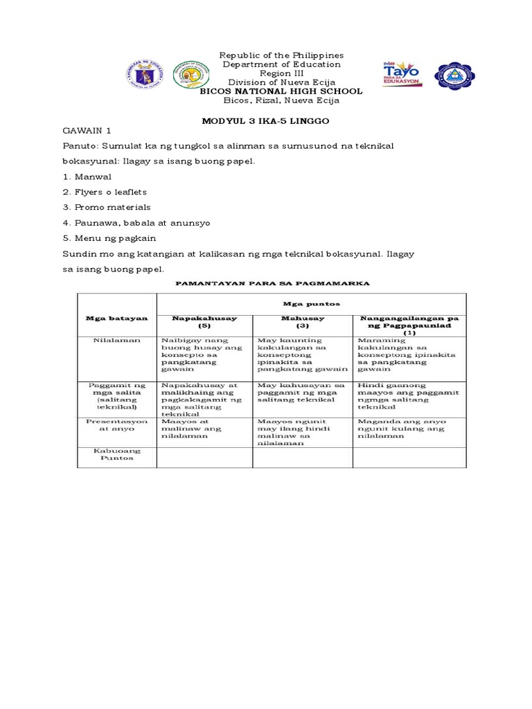 Activity Sheet Filipino Week 5 | PDF