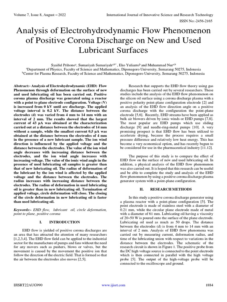 Analysis of Electrohydrodynamic Flow Phenomenon of Positive Corona ...