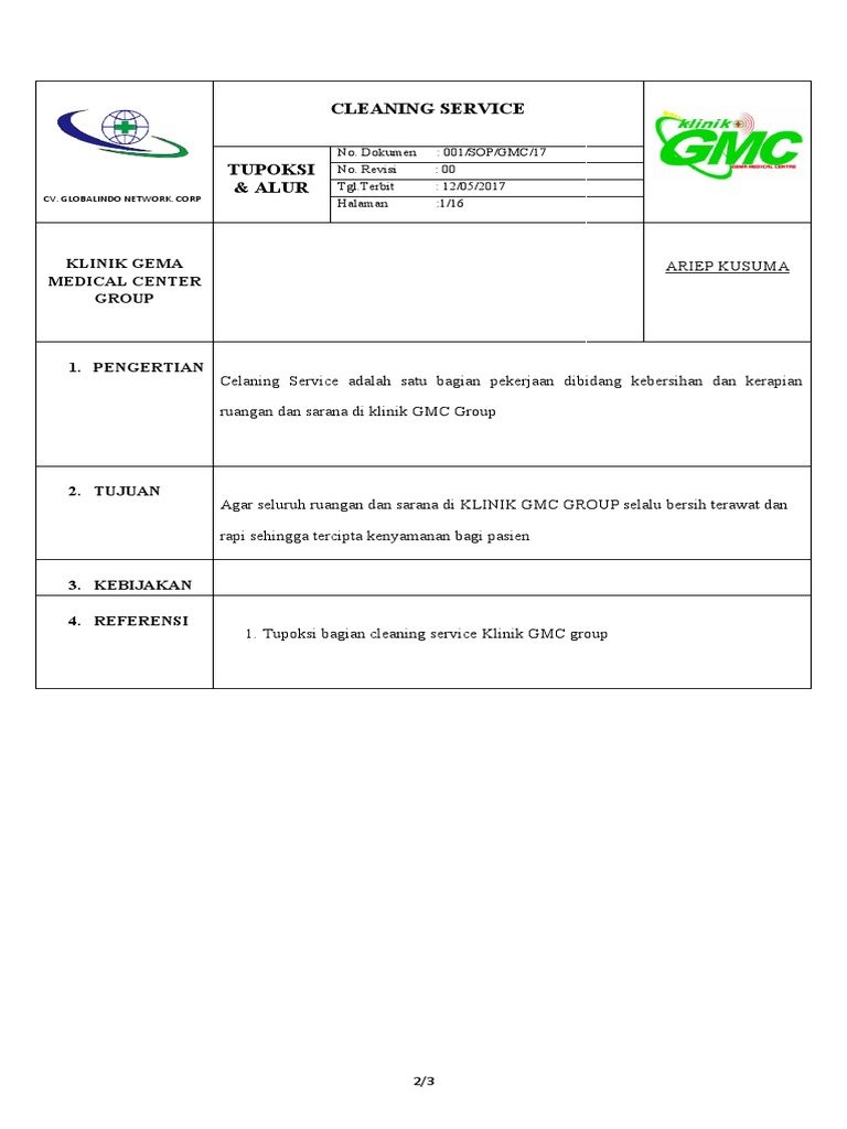 SOP Cleaning Service Rumah Sakit | PDF