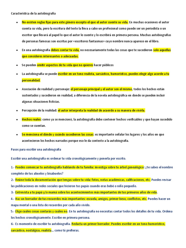 Características y guía de autobiografía | PDF | Autobiografías | Autor