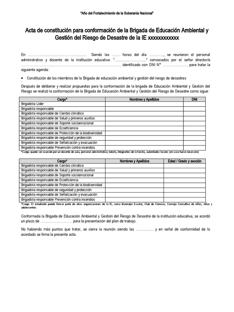 Acta de Conformación de Brigada Ambiental | PDF | Salud y bienestar