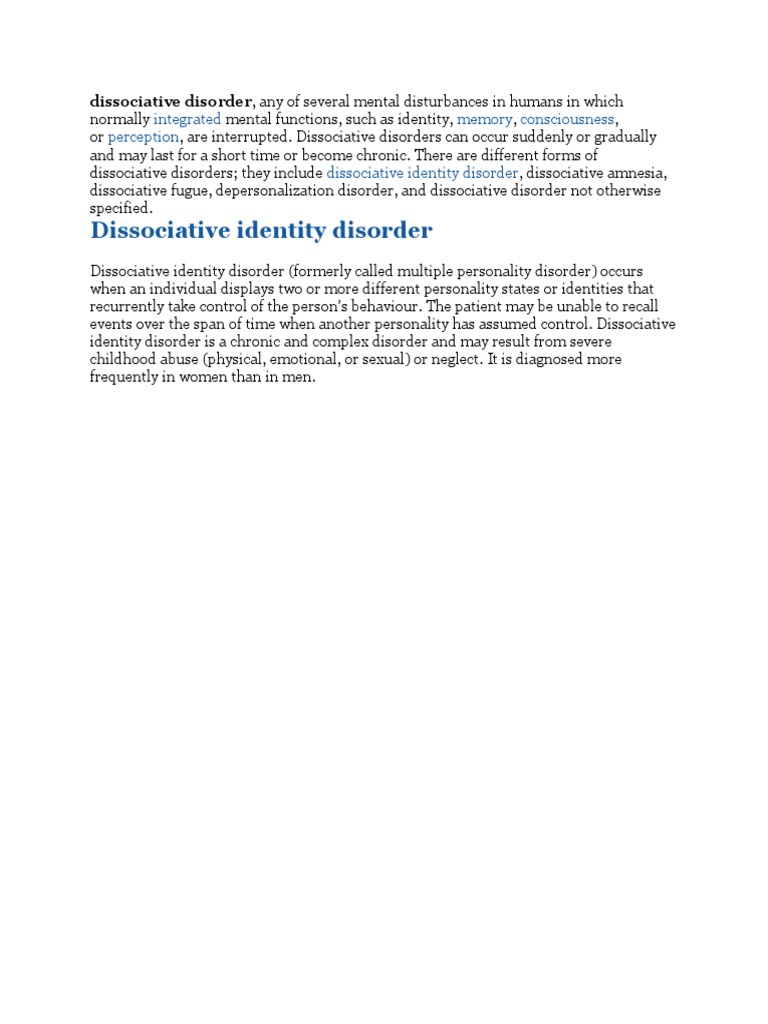 Dissociative Disorder | PDF | Mental Disorder | Dissociation (Psychology)