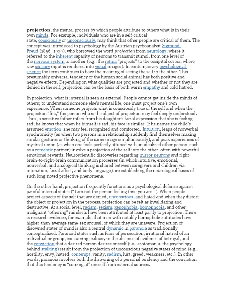 Projection | PDF | Mind | Psychoanalysis