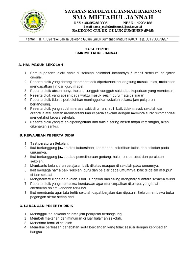 Tata Tertib SMA Miftahul Jannah | PDF