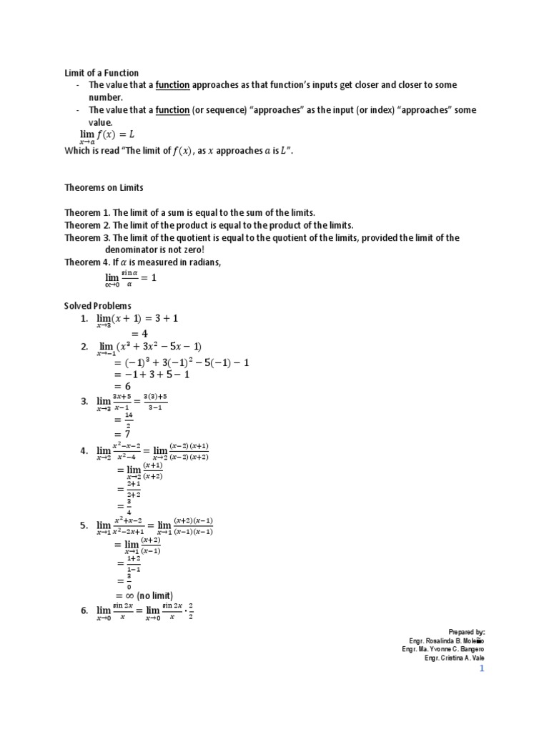 Limit Of A Function Pdf Limit Mathematics Function Mathematics