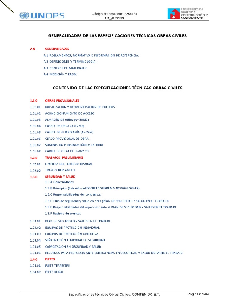 Especificaciones Técnicas Obras Civiles | PDF | Hormigón | Contratista general