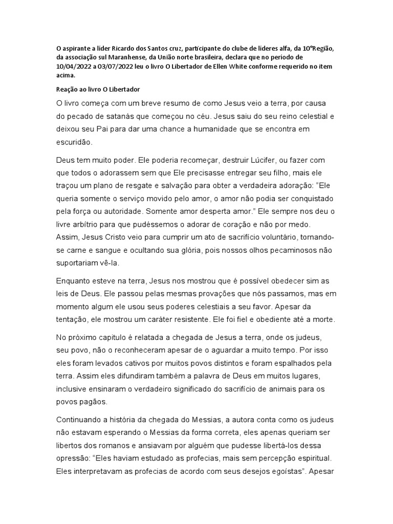 Reação A Leitura o Libertador | PDF | Jesus | Pecado