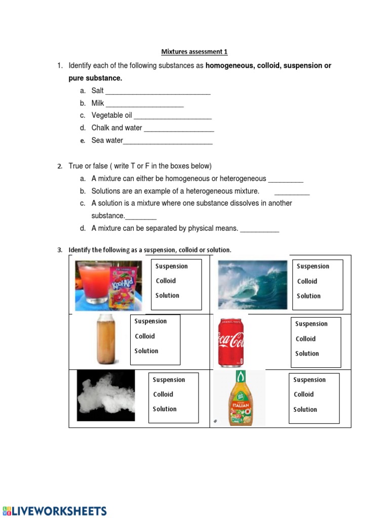 Mixtures Assessment 1 | PDF