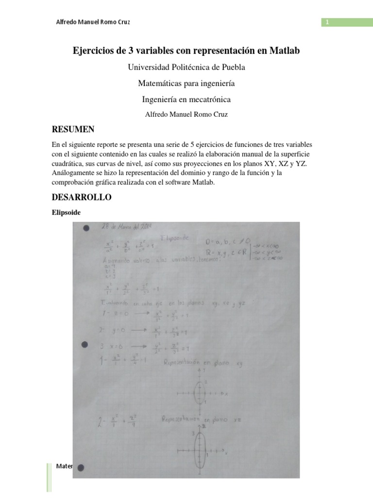 2 EC. Ejercicios de 3 Variables Con Representación en Matlab | PDF