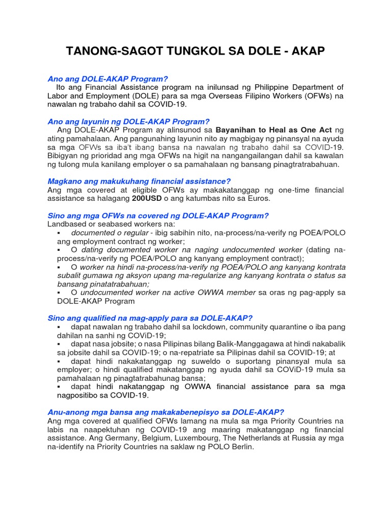 FAQs-DOLE-AKAP | PDF