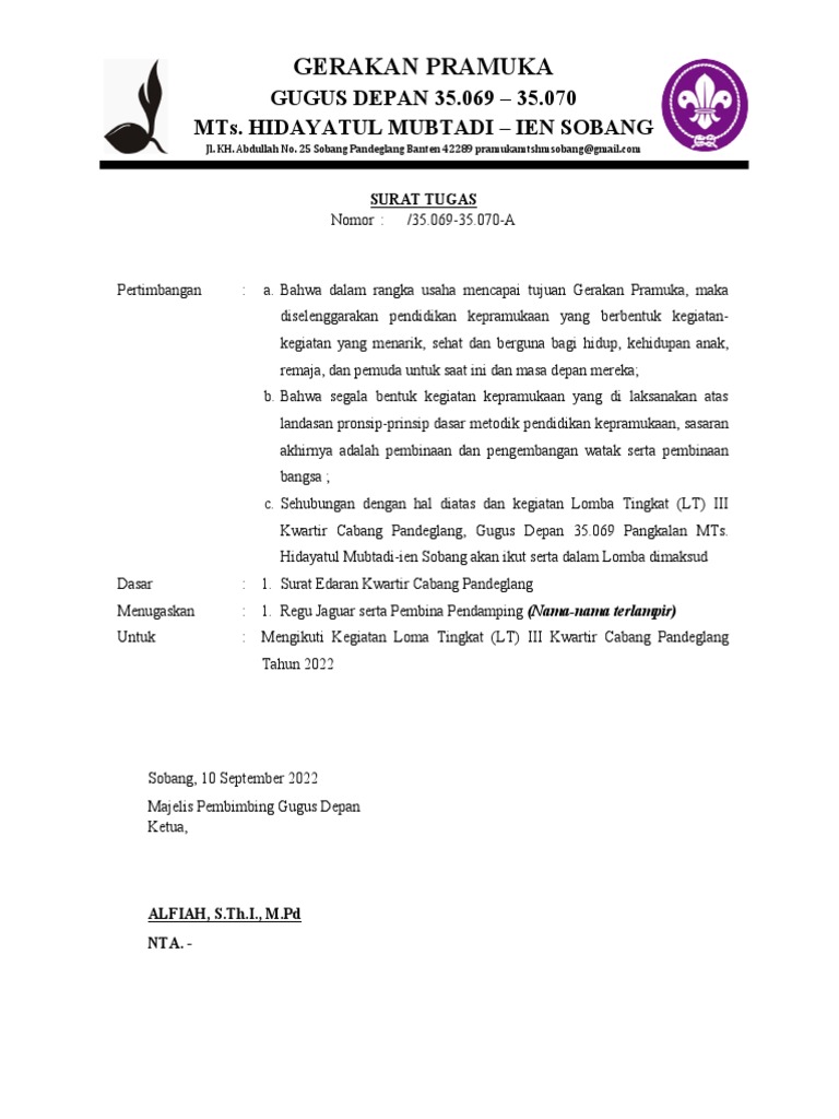 Surat Tugas Gugus Depan | PDF