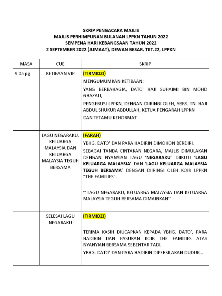 Contoh Teks Perhimpunan Bulanan | PDF