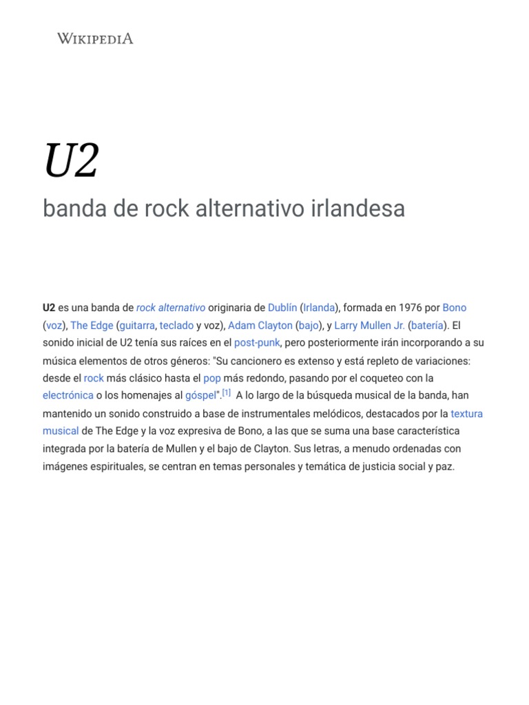 U2 - Wikipedia, La Enciclopedia Libre | PDF | U2 | Música