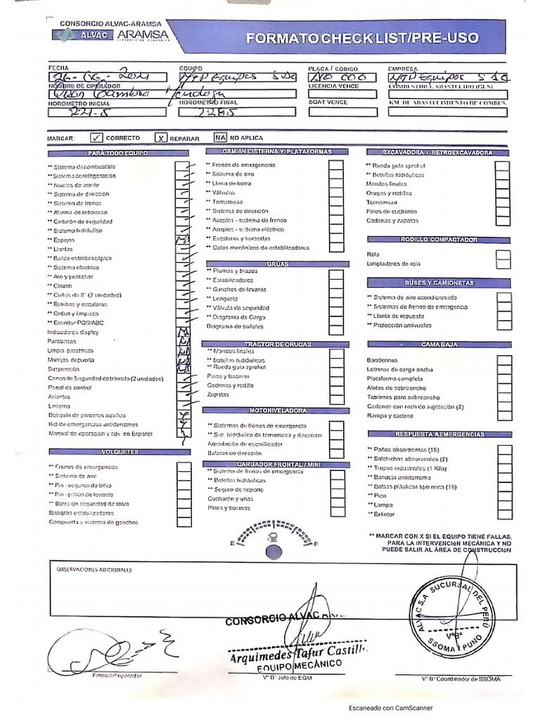 Check List Rodillo Neumatico | PDF